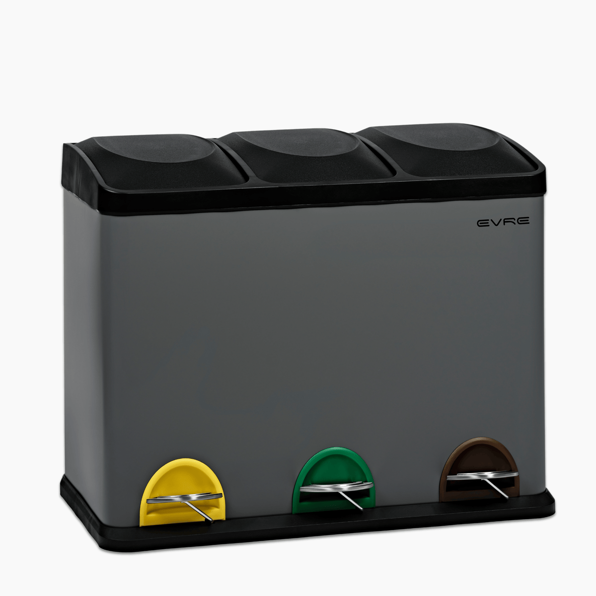 3 Compartment Recycling Bin 45L | Grey Stainless Steel Bin
