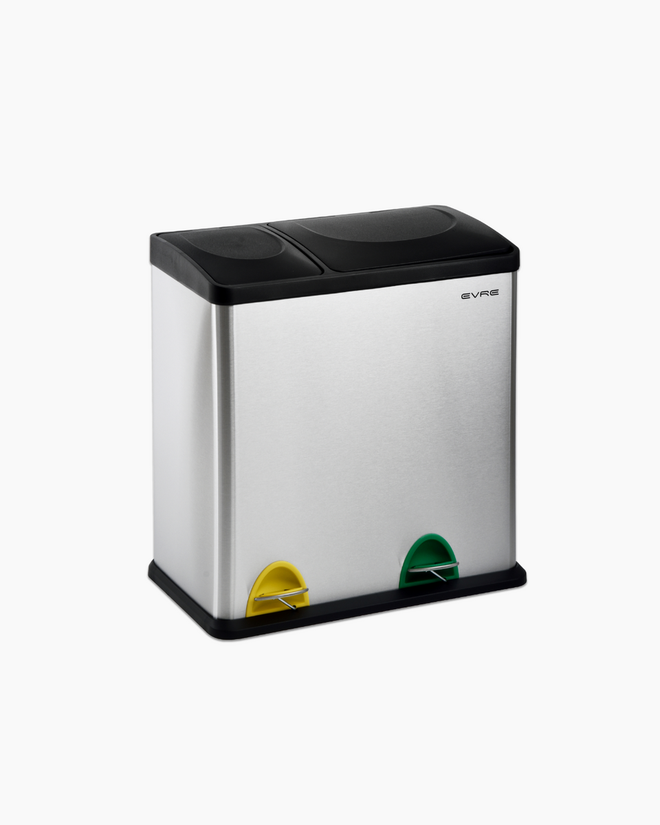 36L Colour Coded 2 Compartment Recycling Bin with Lids, Silver – Evre ...