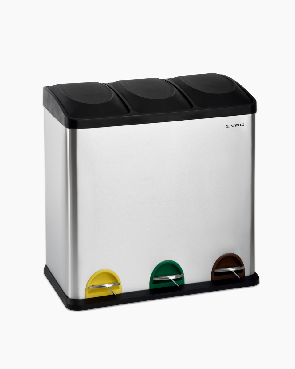 3 Compartment Recycling Bin with Lids 60L, Silver – Evre Limited